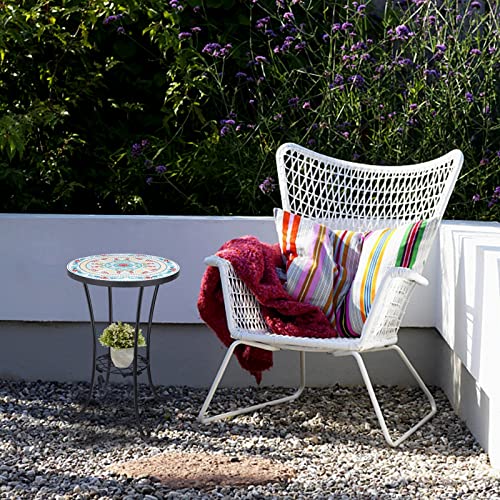 VCUTEKA Outdoor Side Table Mosaic Patio Table Accent Table Mosaic Tile Top Metal Frame Small End Table Porch Beach Patio Garden Balcony Beige 14''