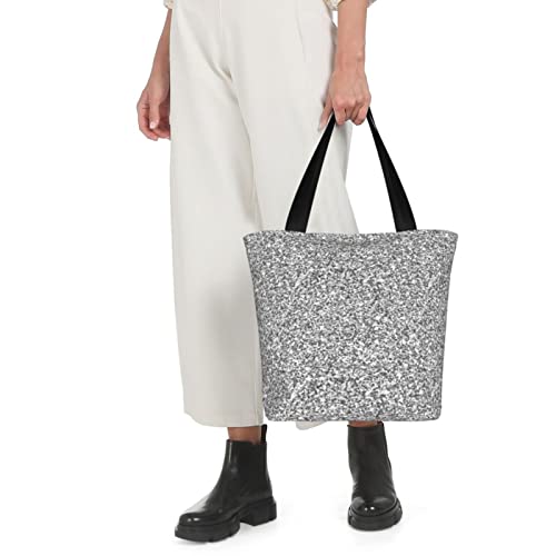 Silver Glitter Women's Shoulder Handbag Beach Tote Bag Storage Handle Bag