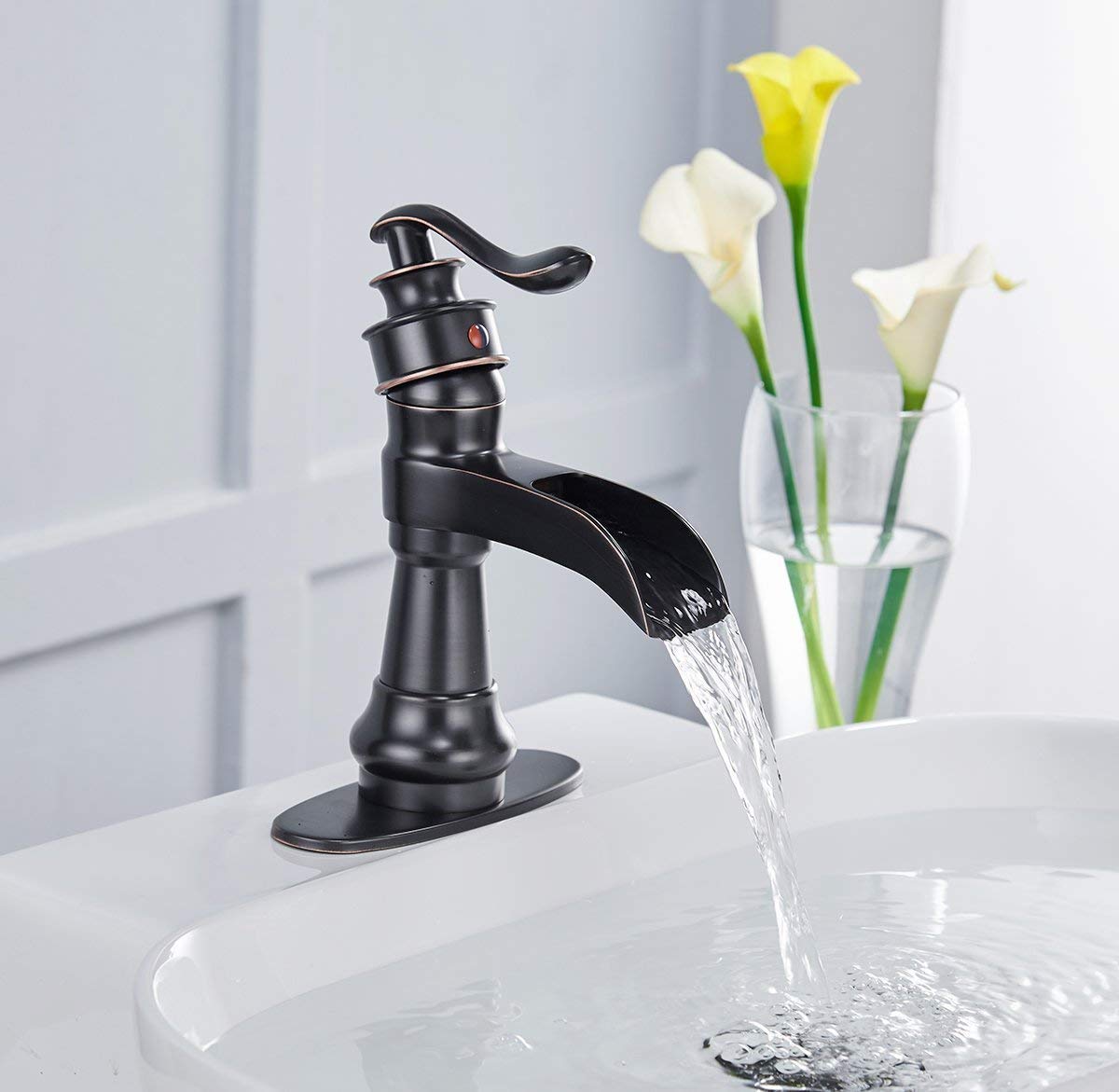 BATHFINESSE Oil Rubbed Bronze Deck Mounted Single-Handle Lavatory Faucet with Pop Up Drain Stopper and Overflow, Ideal for Sink and Bathroom