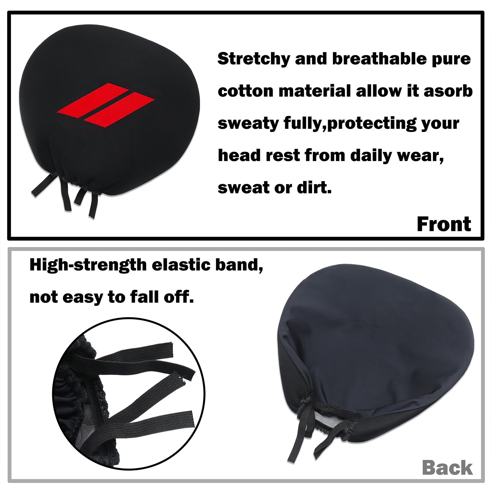 YOSRTER Headrest Covers for Dodge Charger Challenger Durango Accessories Soft Black Fabric Head Rest Cover Universal Fit to All Car/Truck Models 2 Pack(Red Trim)