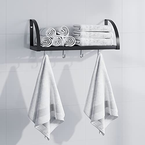 JOIN IRON Floating Wall Shelves Set of 1,Black Floating Shelves, Bathroom Rack with Hook,Wall Shelves for Bathroom/Living Room/Kitchen/Bedroom