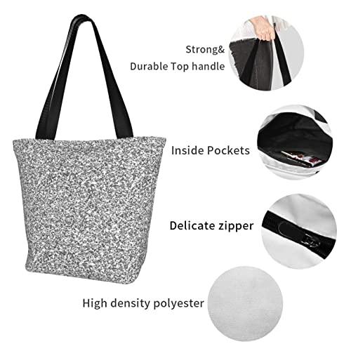 Silver Glitter Women's Shoulder Handbag Beach Tote Bag Storage Handle Bag