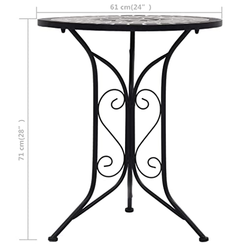 VanTook Outdoor Table Mosaic Patio Table, 24" Round End Table Patio Side Table Small Plant Stand Balcony Coffee Table Porch Indoor Ceramic Top, Gray