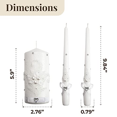 Unity Candles for Wedding Ceremony Set of 3 - Unity Decorative Wedding Candle - 6" Pillar and 2 10" Tapers Candles - Ceremonial Candles Wedding Table Centerpiece - Velas Decorativas para Boda