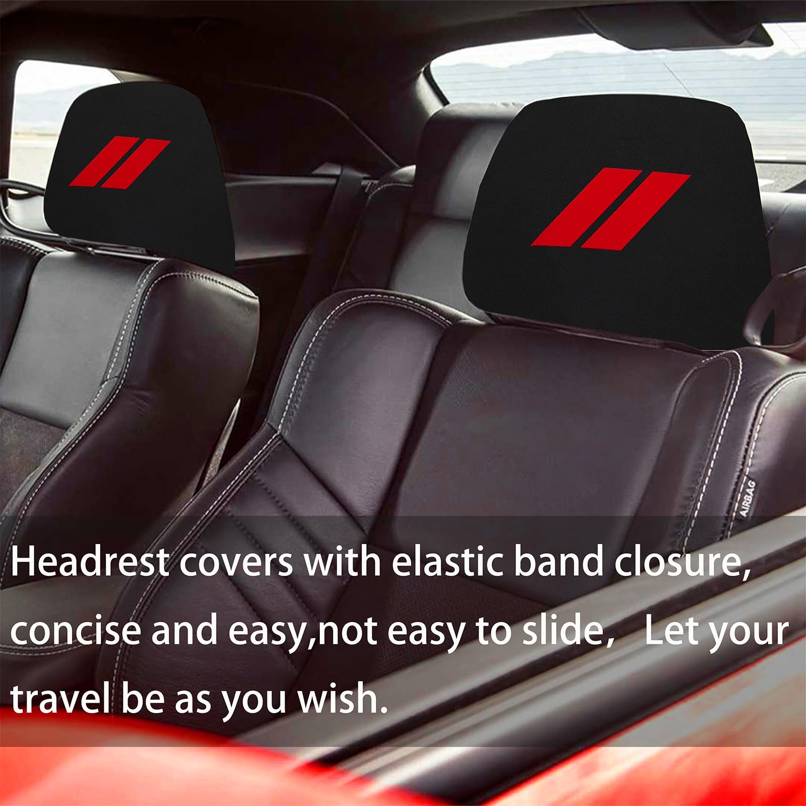 YOSRTER Headrest Covers for Dodge Charger Challenger Durango Accessories Soft Black Fabric Head Rest Cover Universal Fit to All Car/Truck Models 2 Pack(Red Trim)