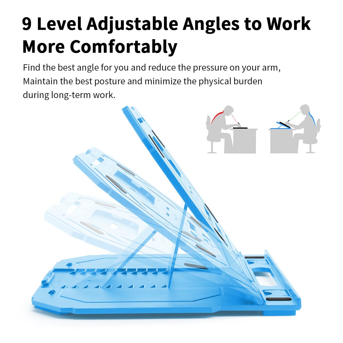 Frunsi Drawing Tablet Stand, Laptop Stand, Foldable Stand for Tablet Display, 9 Levels Adjustable Angles with a Built-in Phone Holder, for 12-17 inch Drawing Tablet, Smartphones