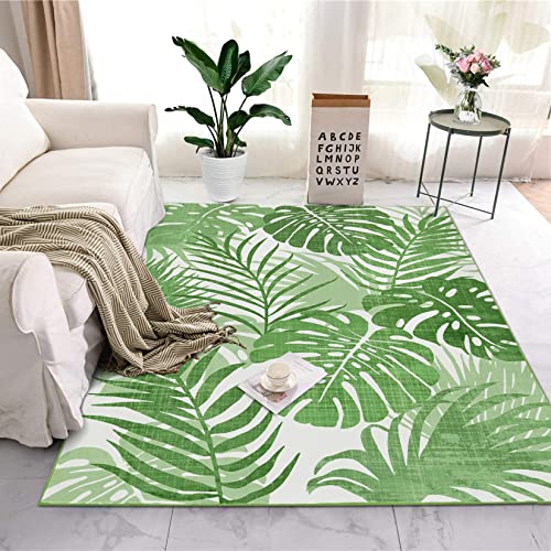RUGSREAL 5x7 Area Rug for Living Room Low Profile Palm Tree Leaf Area Rug Large Throw Carpet Indoor Machine Washable Rug for Bedroom Kitchen Patio Home Decor, 5' x 7' Green