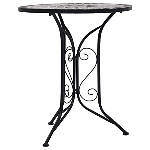 VanTook Outdoor Table Mosaic Patio Table, 24" Round End Table Patio Side Table Small Plant Stand Balcony Coffee Table Porch Indoor Ceramic Top, Gray