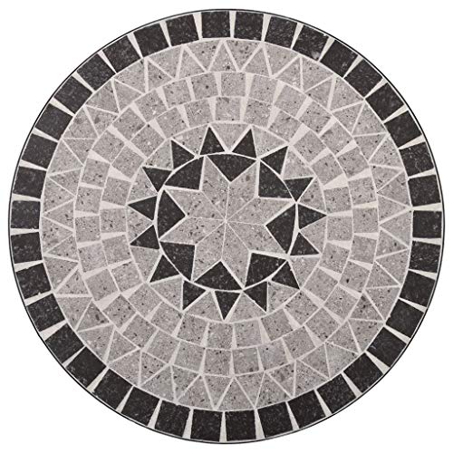 VanTook Outdoor Table Mosaic Patio Table, 24" Round End Table Patio Side Table Small Plant Stand Balcony Coffee Table Porch Indoor Ceramic Top, Gray