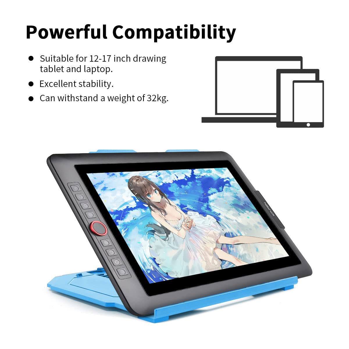 Frunsi Drawing Tablet Stand, Laptop Stand, Foldable Stand for Tablet Display, 9 Levels Adjustable Angles with a Built-in Phone Holder, for 12-17 inch Drawing Tablet, Smartphones