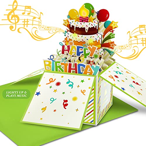 DTESL birthday card 3D Pop Up with Light and Music, birthday cards for women, Handmade Birthday Greeting Cards in a Box, Press the power button to play: plays hit song 'Happy Birthday'