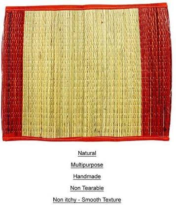 Pooja Aasan Puja Asan Mat Puja Asana Kusha Asan Madurkathi/Kusha Grass/Korai Pai 18'X18' Set of 2 Pieces, Orange Blue Colror