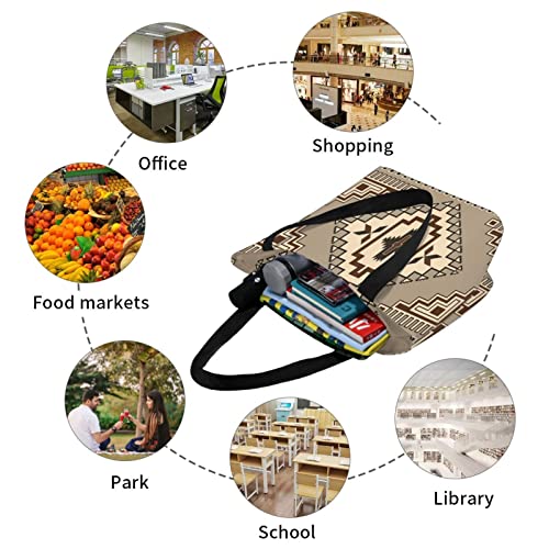 Beige Navajo Traditional Geometric Women's Shoulder Handbag Casual Tote Bag Storage Handle Bag