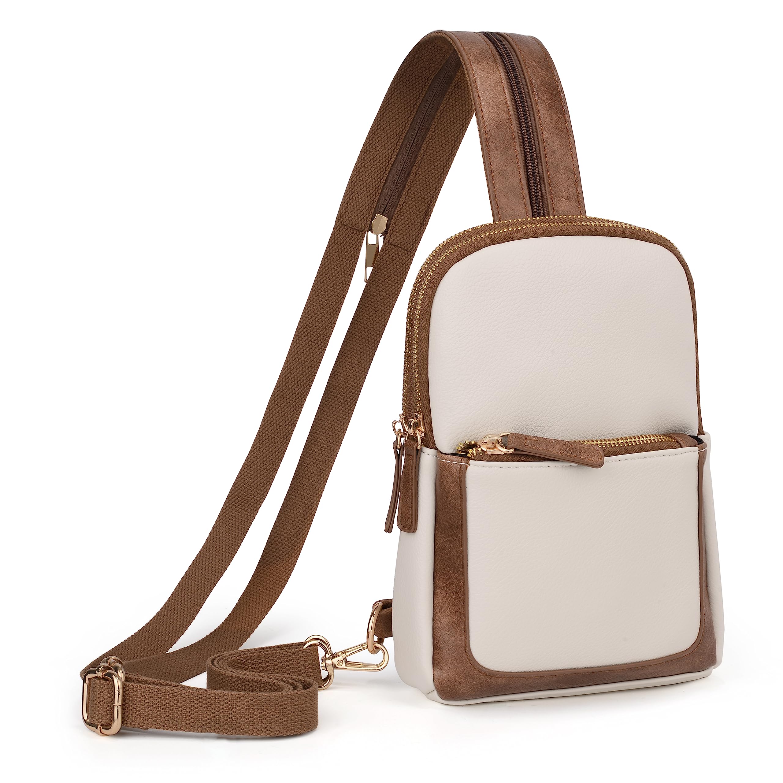 UTO Sling Bag for Women Crossbody Trendy Chest Belt Bag Convertible Backpack Purse with Wide Shoulder Zip Straps