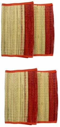 Pooja Aasan Puja Asan Mat Puja Asana Kusha Asan Madurkathi/Kusha Grass/Korai Pai 18'X18' Set of 2 Pieces, Orange Blue Colror