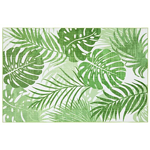 RUGSREAL 5x7 Area Rug for Living Room Low Profile Palm Tree Leaf Area Rug Large Throw Carpet Indoor Machine Washable Rug for Bedroom Kitchen Patio Home Decor, 5' x 7' Green