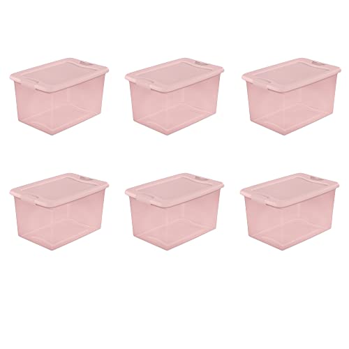 EECPT 6pc 64 Qt. Latching Box Plastic, Blush Pink Tint