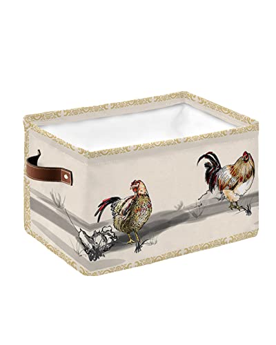 1 PC Large Storage Basket Bins Waterproof Fabric, Rooster Ink Painting Rectangular Storage Box for Shelf Closet Organizer Chinese Farm Chicken Cock Plant