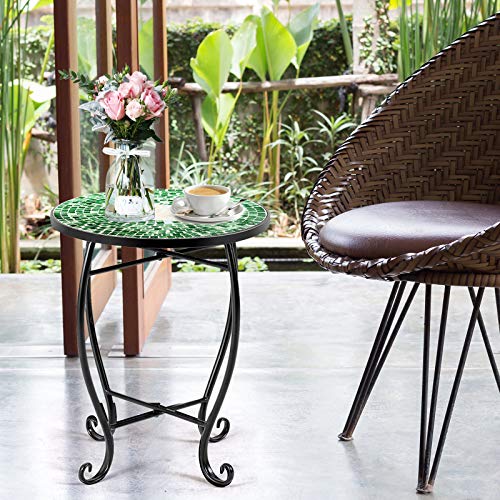 Giantex Outdoor Side Table, Mosaic Patio Table, 14inch Accent Table Plant Stand, Ceramic Tile Top Metal Frame, Small End Table Porch Beach Patio Garden Balcony Poolside