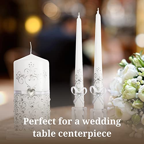 Unity Candles for Wedding Ceremony Set - 3 Pcs 6" Pillar & 2 10" Tapers Candles - Unity Decorative Wedding Candle White Ceremonial Candles - Wedding Table Centerpiece - Velas Decorativas para Boda