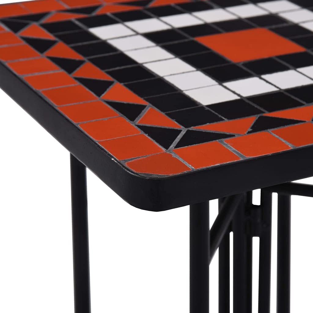 vidaXL Mosaic Outdoor Side Table - Durable Iron and Ceramic Construction, Elegant Curved Legs - Ideal for Garden, Balcony, Terrace - Also Serves as Flower Plant Stand - Brown Terracotta and White