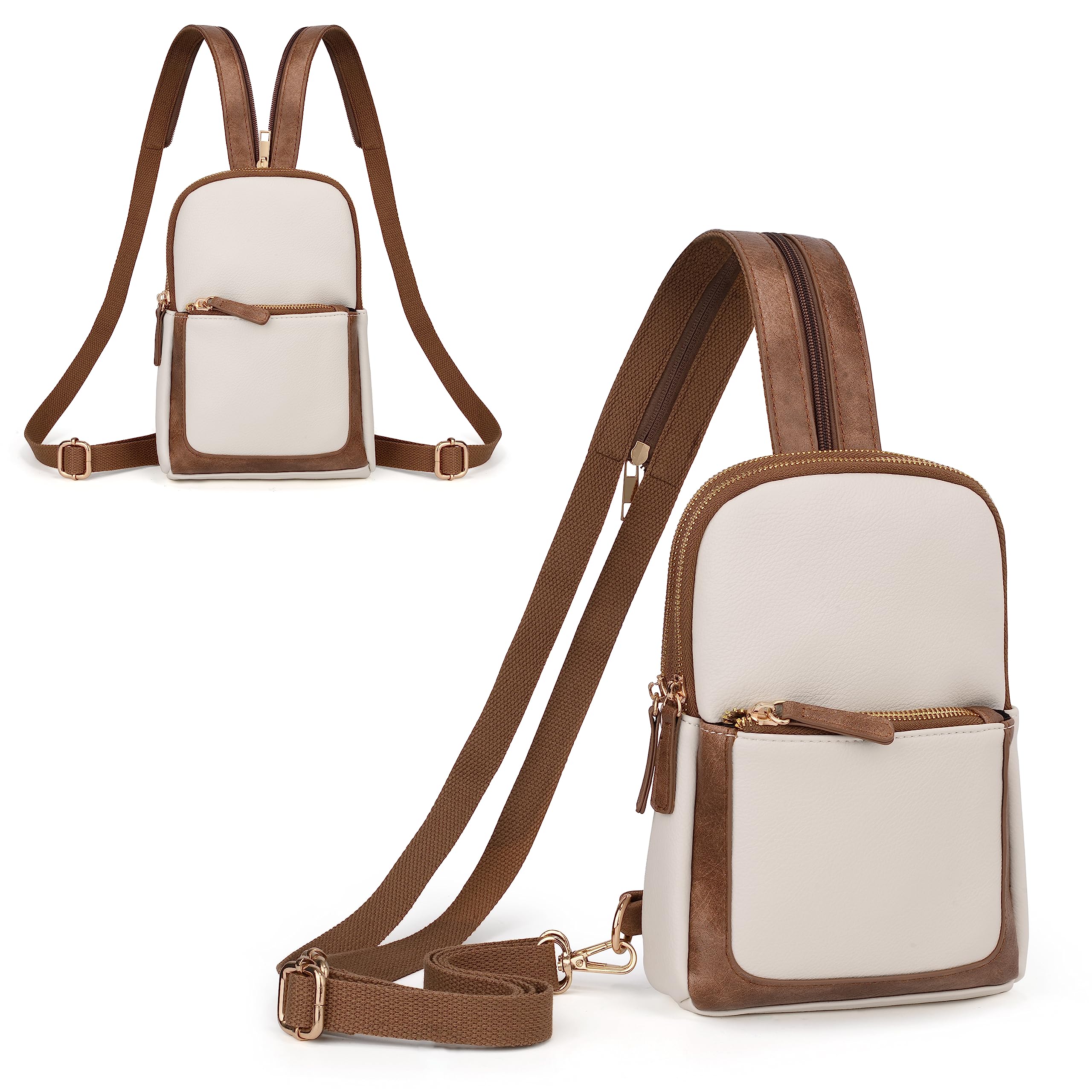 UTO Sling Bag for Women Crossbody Trendy Chest Belt Bag Convertible Backpack Purse with Wide Shoulder Zip Straps