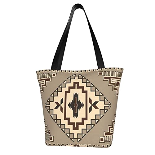 Beige Navajo Traditional Geometric Women's Shoulder Handbag Casual Tote Bag Storage Handle Bag
