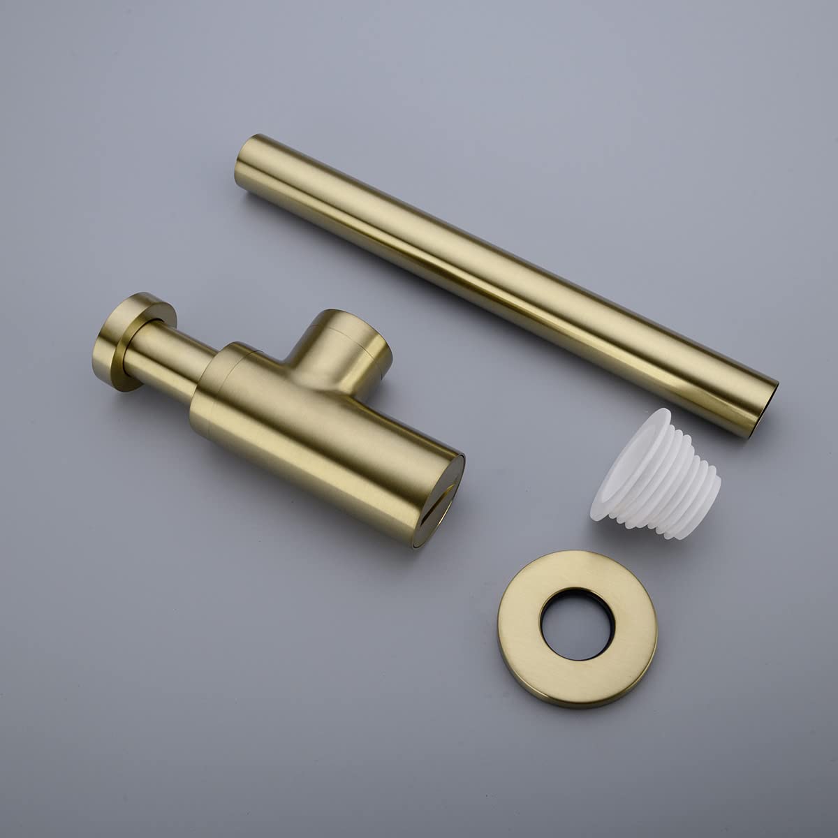 TRUSTMI Bottle Trap, Brass Decorative 1 1/4 Bathroom Sink P Trap, Large Body Round Lavatory Waste Drain Kit, Brushed Gold
