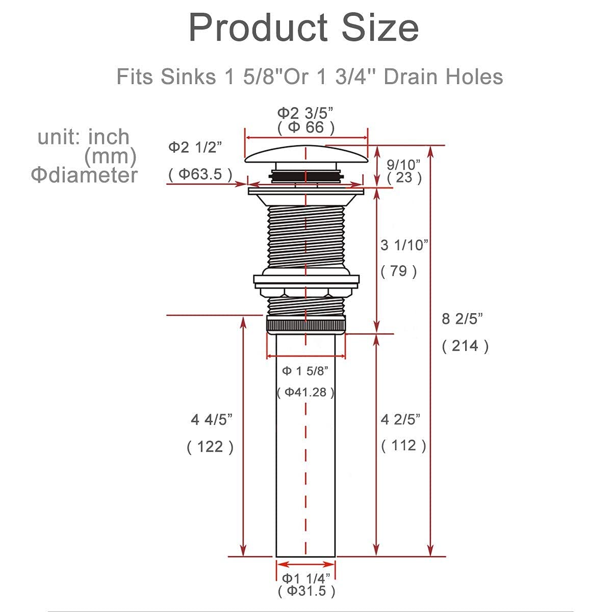 SWHYGER Pop Up Drain Assembly Brushed Nickel,Bathroom Sink Drain with Removable Brass Strainer Basket Without Overflow Vessel Basin Sink Drain Stopper,83606BN.