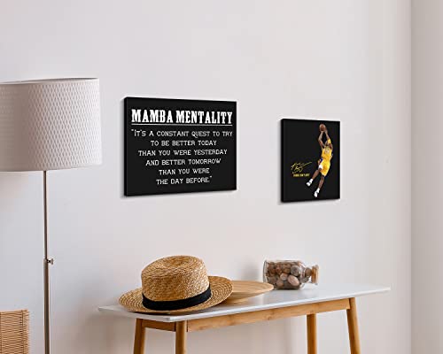 Kas Home 2 Pieces Mamba Mentality Wall Decor Kobe Bryant Poster Inspirational Wall Art Canvas Print Quotes Motivational Hanging Decoration Basketball Player Framed Artwork for Gym Office Boys Teens Room Wall Decor (Black - Mamba, 12 x 15 inch + 8.6 x 11 i