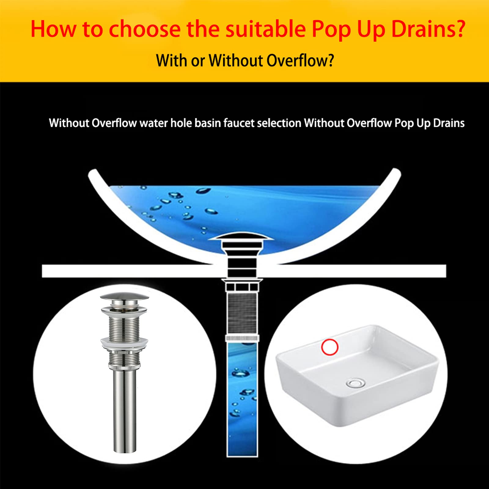 SWHYGER Pop Up Drain Assembly Brushed Nickel,Bathroom Sink Drain with Removable Brass Strainer Basket Without Overflow Vessel Basin Sink Drain Stopper,83606BN.
