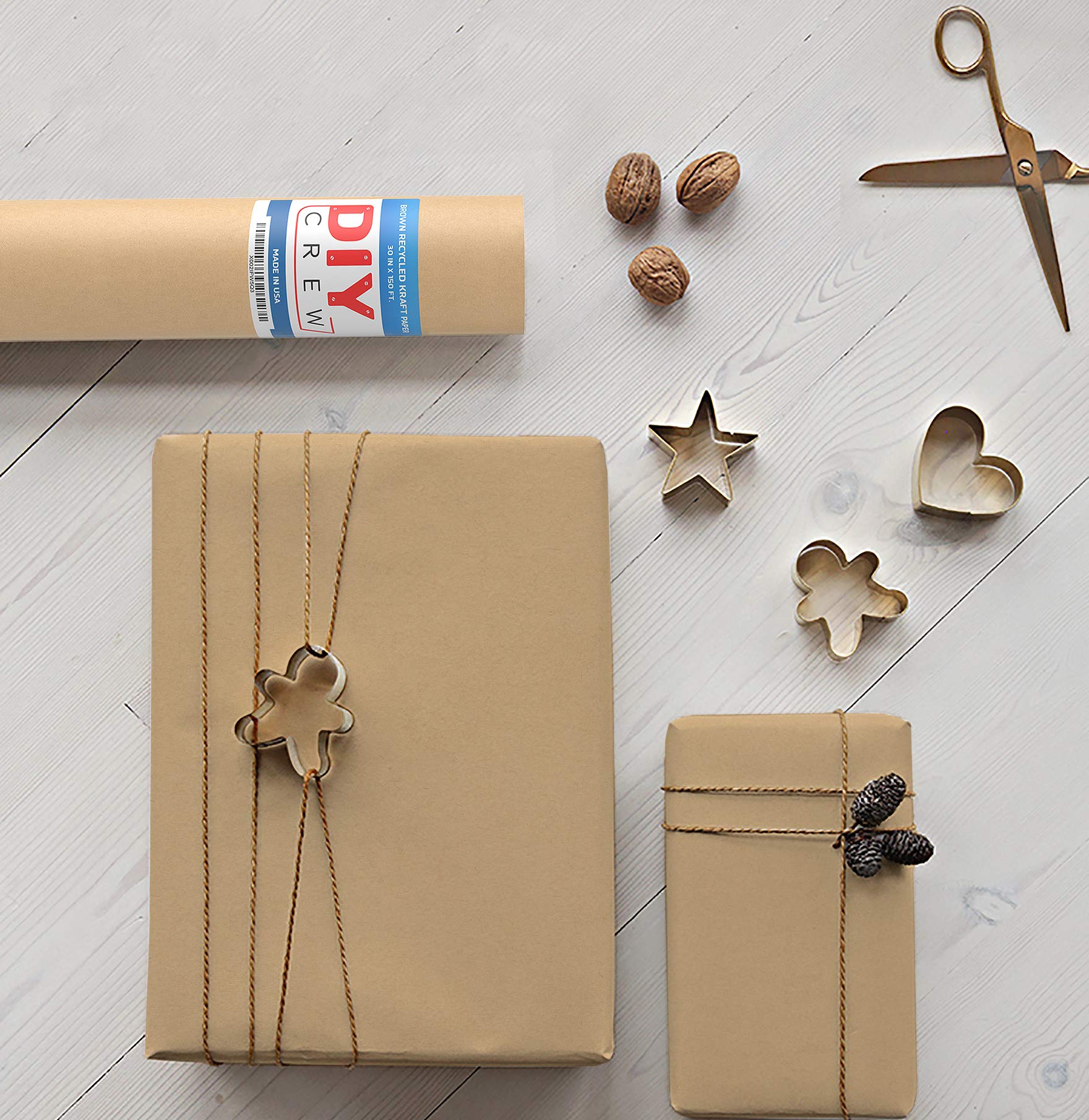 Kraft Paper Roll 30'' x 1800'' (150ft) Brown MEGA Roll - Made in USA 100% Natural Recycled Material - Perfect for Packing, Wrapping, Butcher, Craft, Postal, Shipping, Dunnage and Parcel