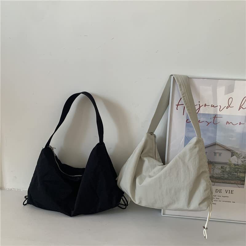 Large Capacity Nylon Shoulder Bag for Women and Men Vintage Solid Soft Tote Shoulder Bag Harajuku Streetwear