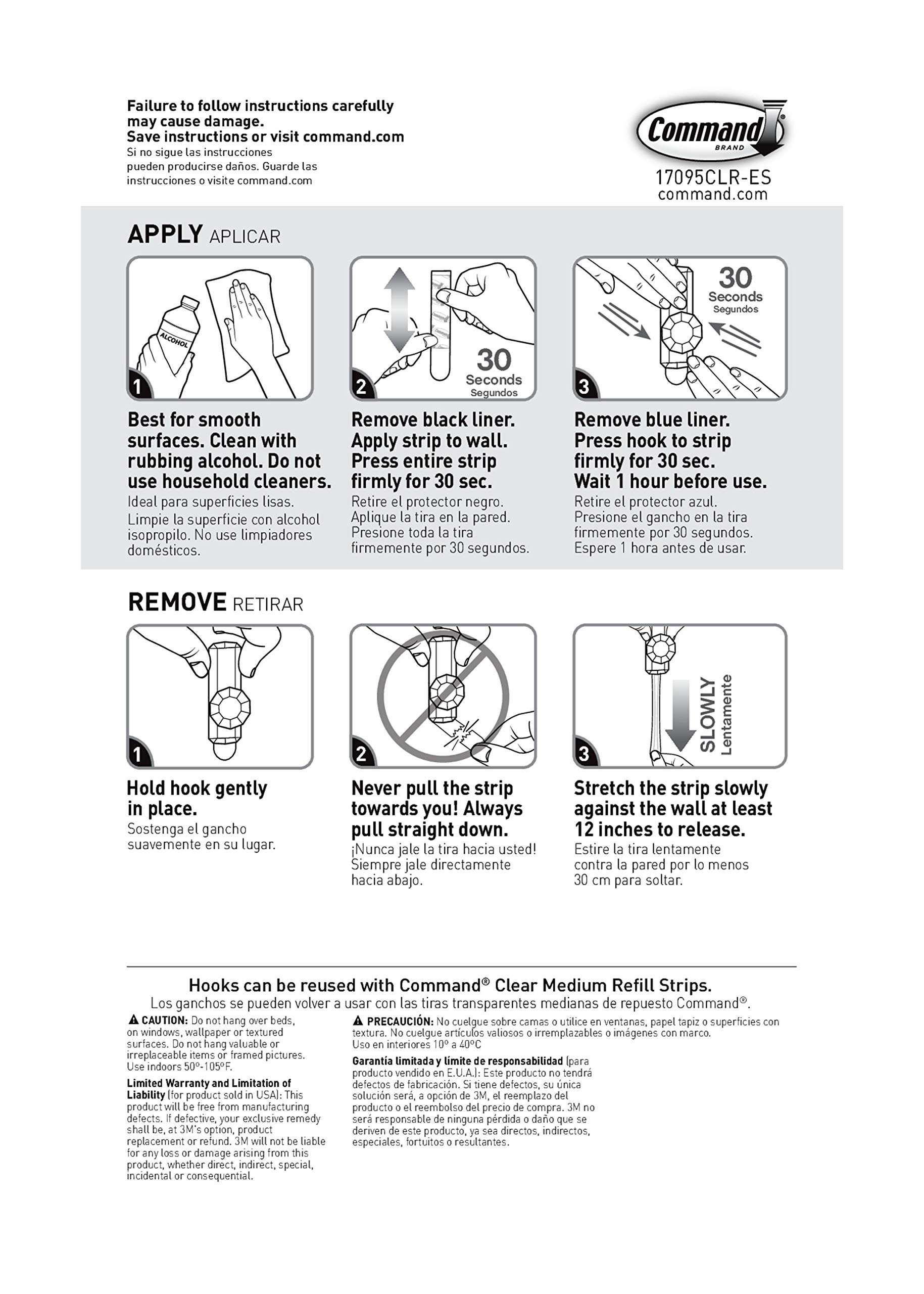 Command 17095CLR-ES Crystal Hook, Medium, 0, 2 Count