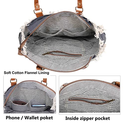 Upcycled Canvas & Leather Shoulder Bag Tote Crossbody Purse Leather Tote Bag Classic Canvas Tote (style 2)