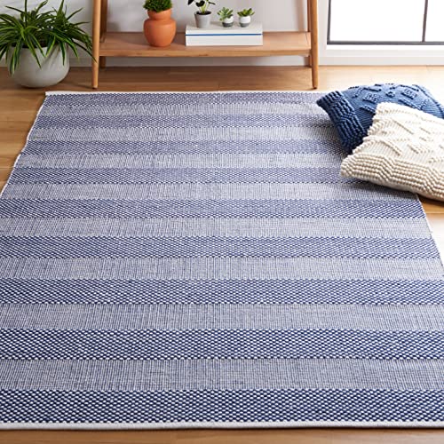 Safavieh Striped Kilim Collection 6' x 9' Ivory/Blue STK802M Flat Weave Cotton Area Rug