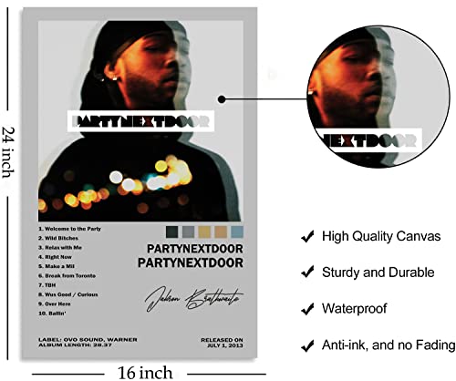 HEMTIK PartyNextDoor Poster Album Cover Poster Wall Art Canvas for Office Decor Unframed 16" x 24"