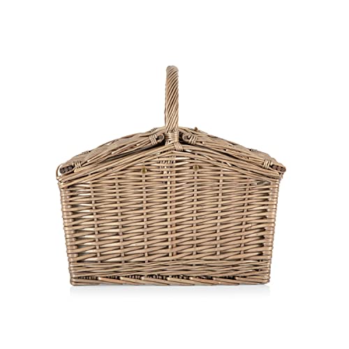 PICNIC TIME Piccadilly Picnic Basket - Romantic Picnic Basket for 2 with Picnic Set, (Natural Canvas)