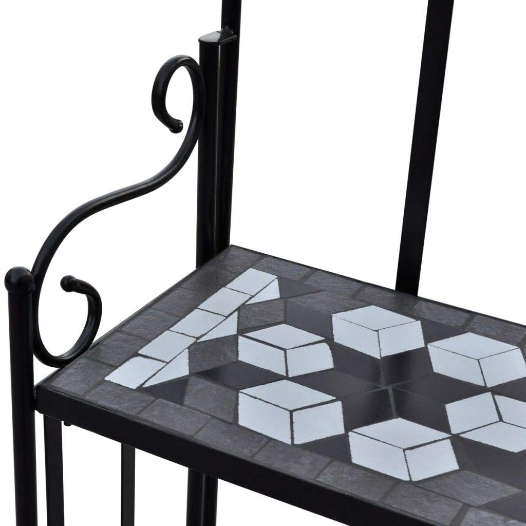 xiannv Plant Stand Display Black White Mosaic Table, Patio Table Decor, Mosaic Table Outdoor, Mosaic Plant Stand Pattern