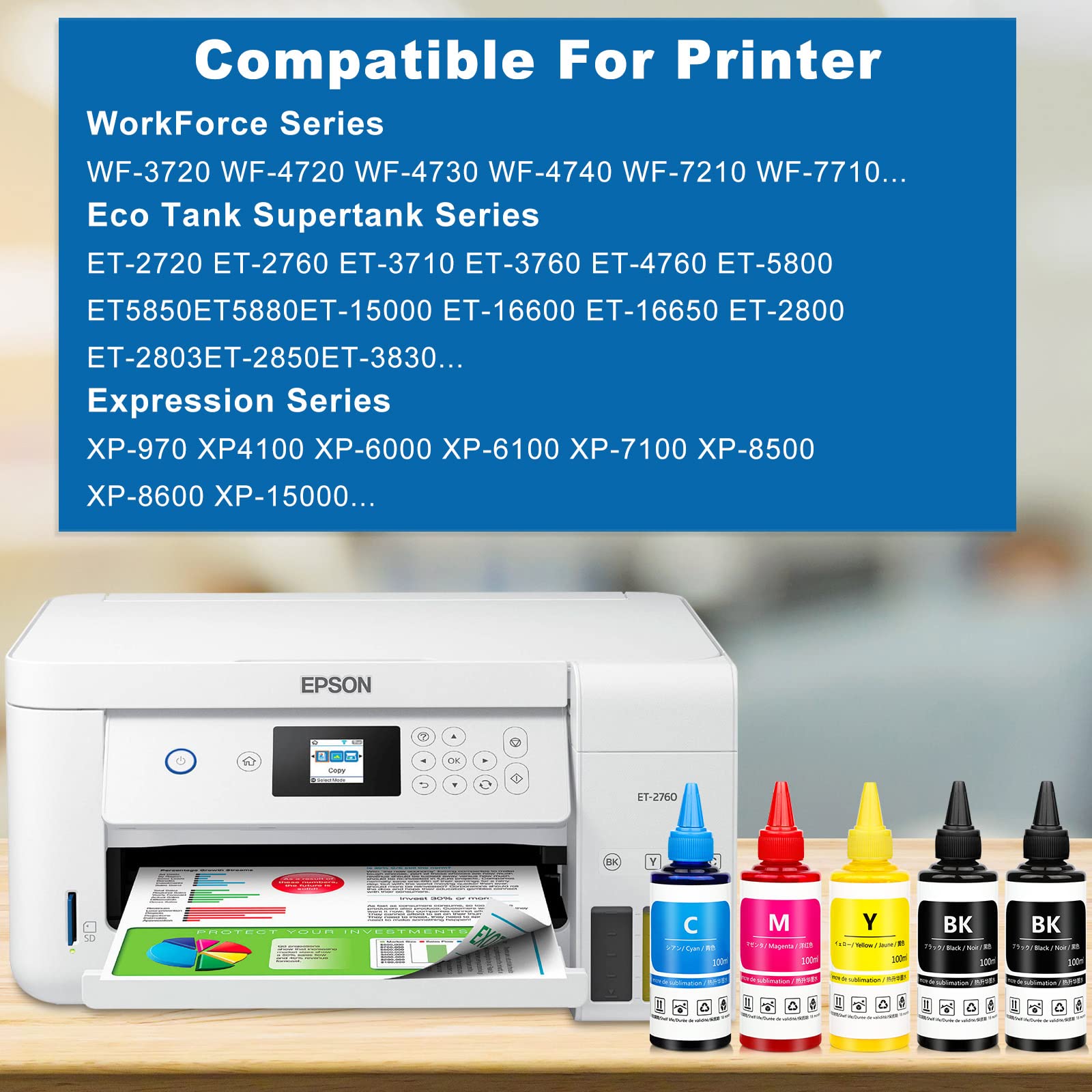 Xcinkjet Sublimation Ink Refilled for Epson C88 C88+ WF7720 ET2720 WF7710 ET2650 ET2750 WF2750 WF3620 Printer(1*Black 1*Cyan 1*Magenta 1*Yellow,4-Pack)