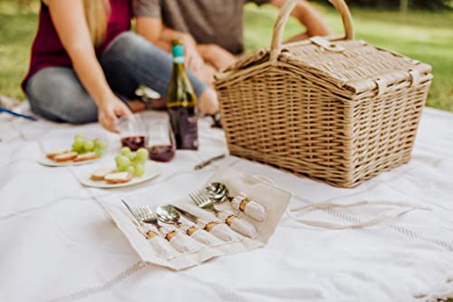 PICNIC TIME Piccadilly Picnic Basket - Romantic Picnic Basket for 2 with Picnic Set, (Natural Canvas)