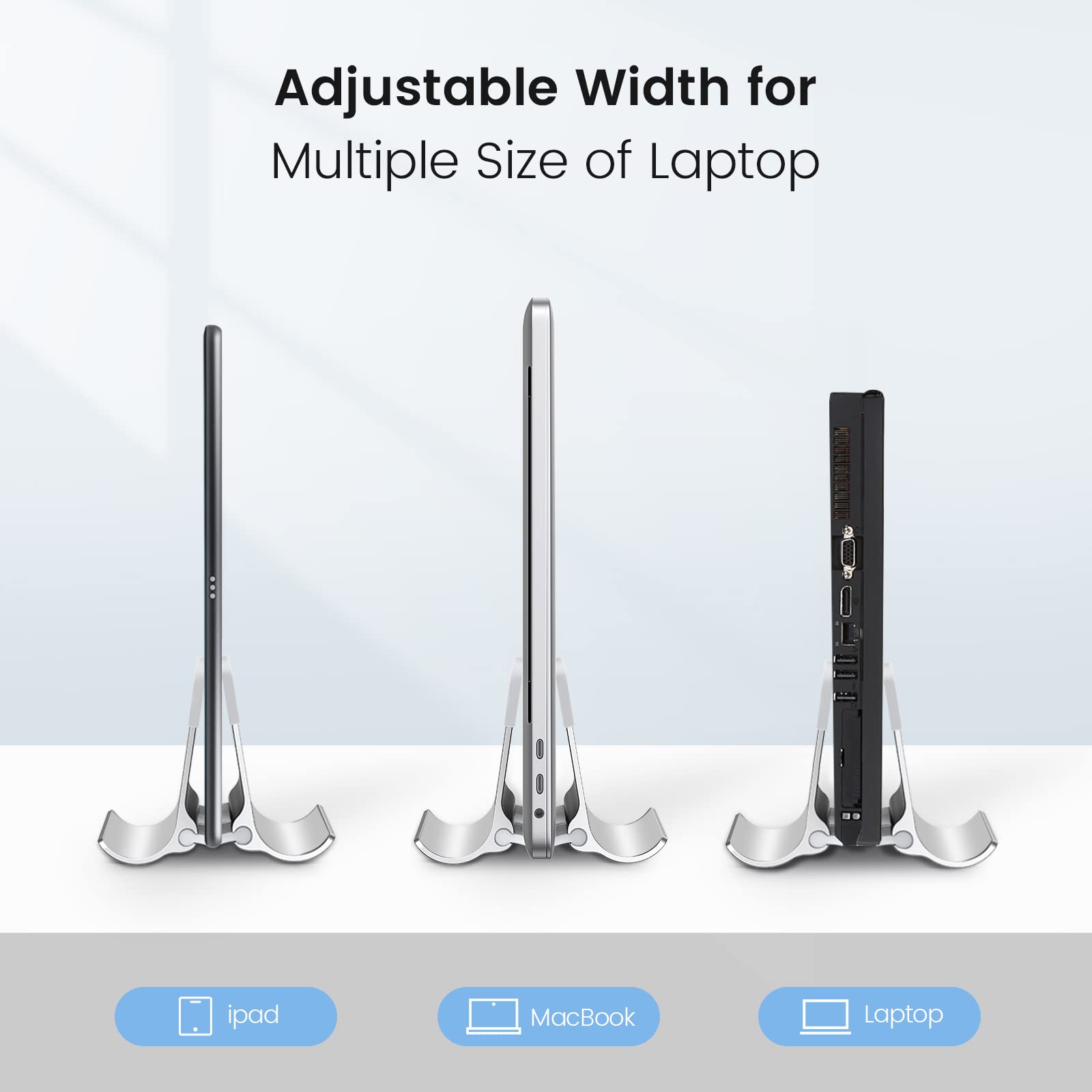 ORICO Vertical Laptop Holder Sturdy Aluminum Laptop Stand Vertical with Adjustable Dock Size, Space Saving, Compatible with All MacBook/Surface/Dell/Gaming Laptops Silver