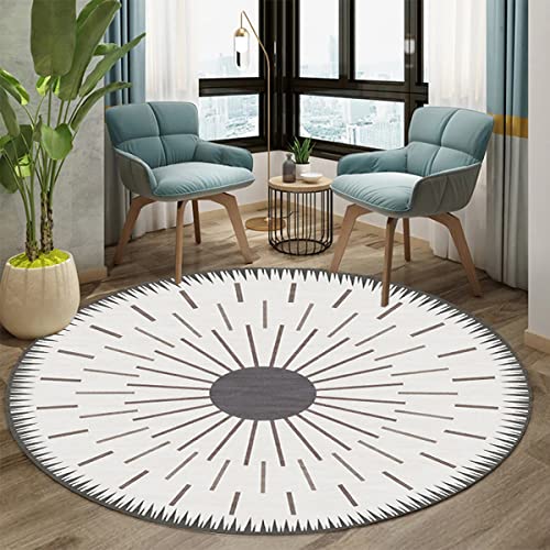 Beige Grey Sun Pattern Minimalist Round Area Rug for Living Room Bedroom Playroom Washable Soft Wool Plush Throw Carpet Under Dining Coffee Table Indoor No-Slip Floor Runners 4ft