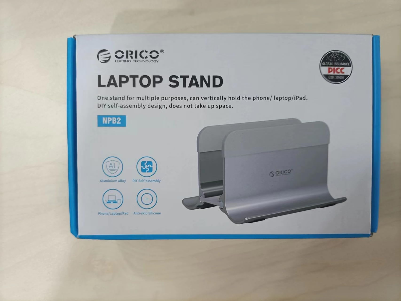ORICO Vertical Laptop Holder Sturdy Aluminum Laptop Stand Vertical with Adjustable Dock Size, Space Saving, Compatible with All MacBook/Surface/Dell/Gaming Laptops Silver