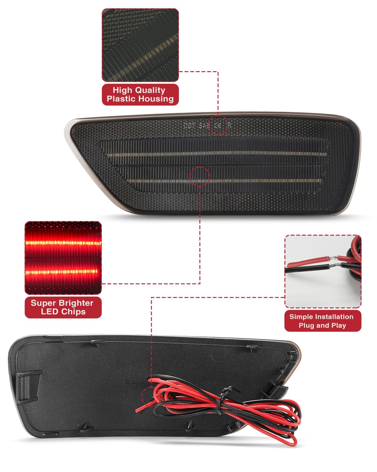 NEIFILES LED Rear Bumper Reflector Lights Compatible with Jeep Compass 2011-2017 Fog Light Assembly for Grand Cherokee 2012-2018, Patriot 2013-2017, Dodge Journey 2011-2020 Pack of 2
