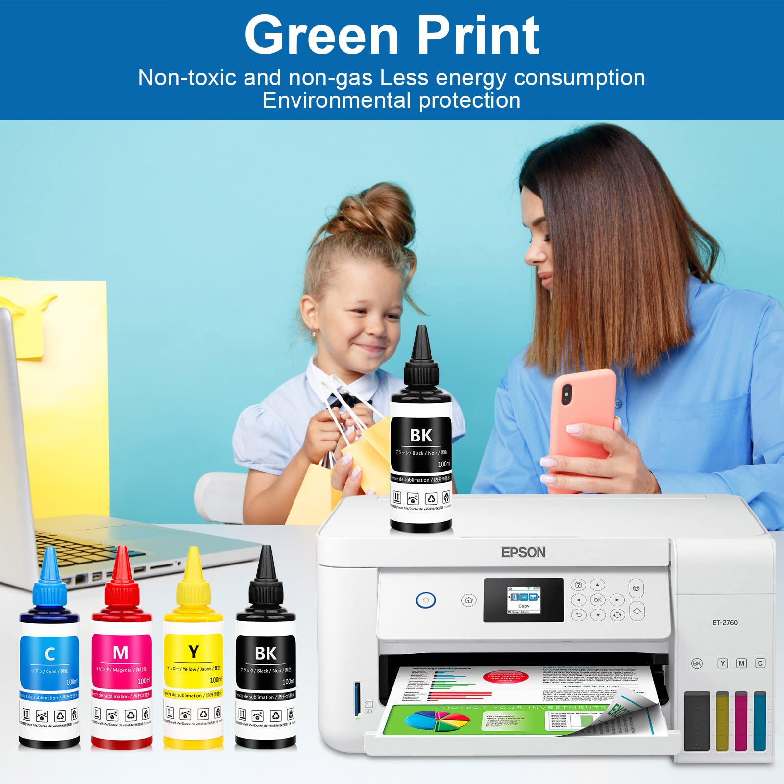 Xcinkjet Sublimation Ink Refilled for Epson C88 C88+ WF7720 ET2720 WF7710 ET2650 ET2750 WF2750 WF3620 Printer(1*Black 1*Cyan 1*Magenta 1*Yellow,4-Pack)