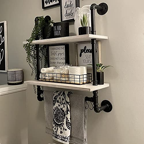 Industrial Floating Shelves Pipe Shelving 24 inch and 12 inch for Bathroom