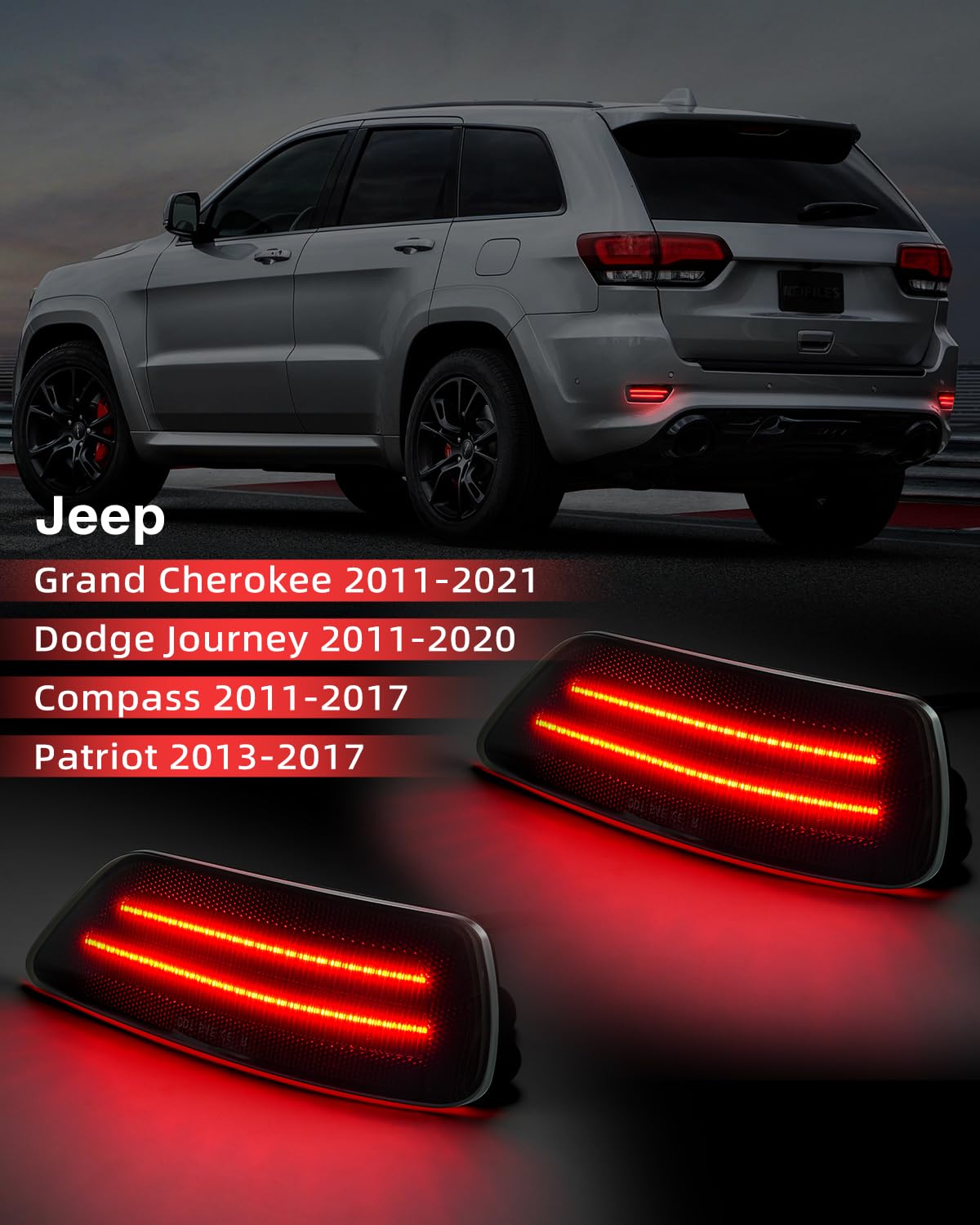 NEIFILES LED Rear Bumper Reflector Lights Compatible with Jeep Compass 2011-2017 Fog Light Assembly for Grand Cherokee 2012-2018, Patriot 2013-2017, Dodge Journey 2011-2020 Pack of 2