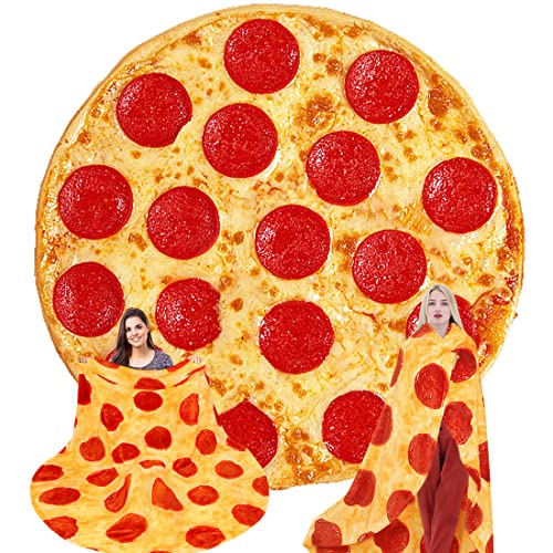 Firstsix Pizza Blanket Adult Size, 71 Inch Realistic Pepperoni Pizzas Blanket, Upgraded Double Sided 290 GSM Flannel Funny Food Blanket, Novelty Throw Blanket for Couch, Bed, and Travel