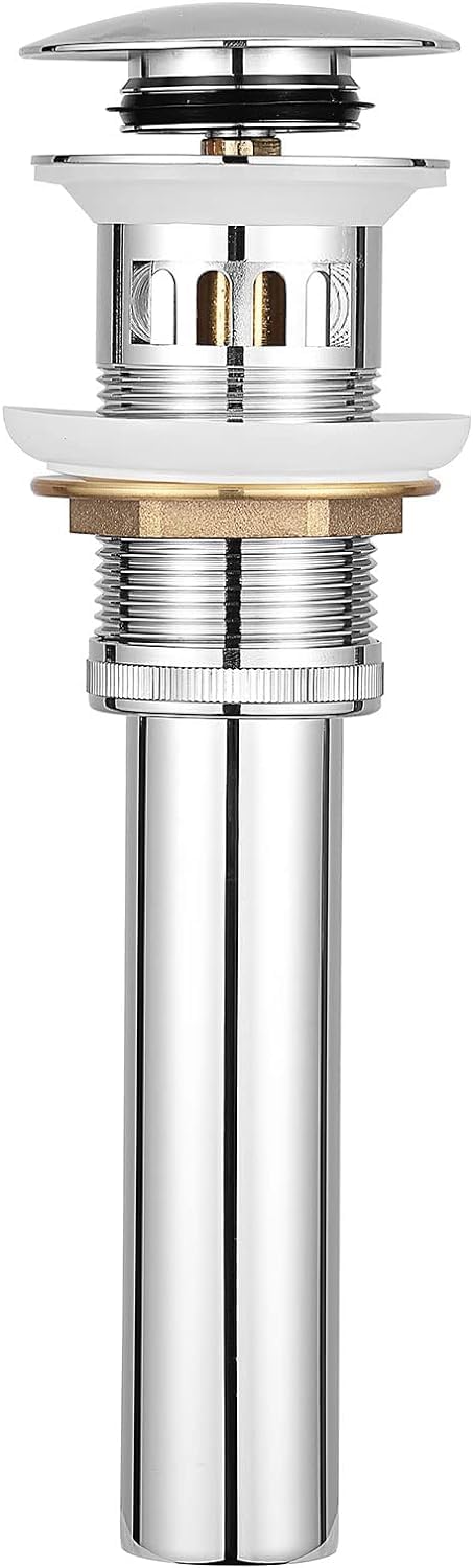 Solid Brass Lavatory Vessel Pop Up Drain Assembly Sink Pop-Up Drain Stopper Assembly with Overflow for Bathroom Faucet Vanity Sink, All Brass Construction(Chrome Plated)